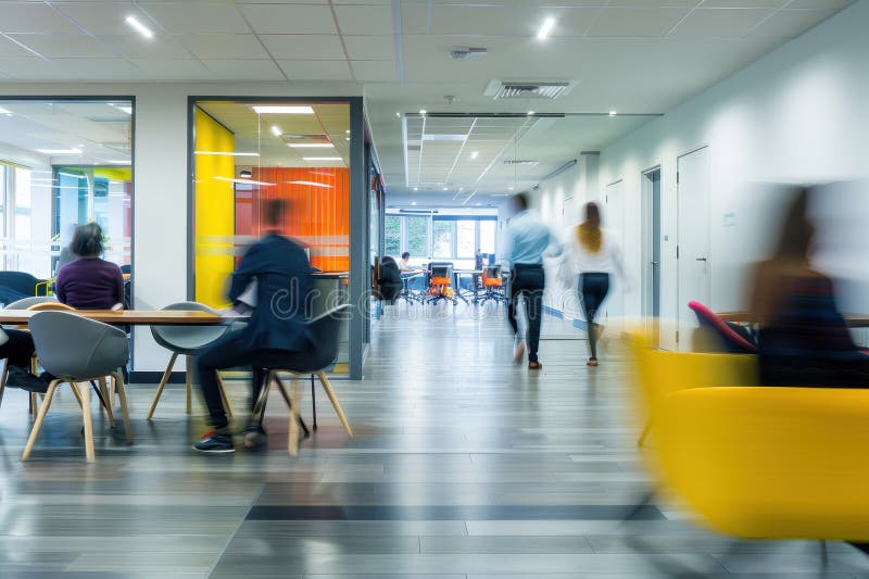 Dynamic Office Environment with People in Motion, Showcasing ...