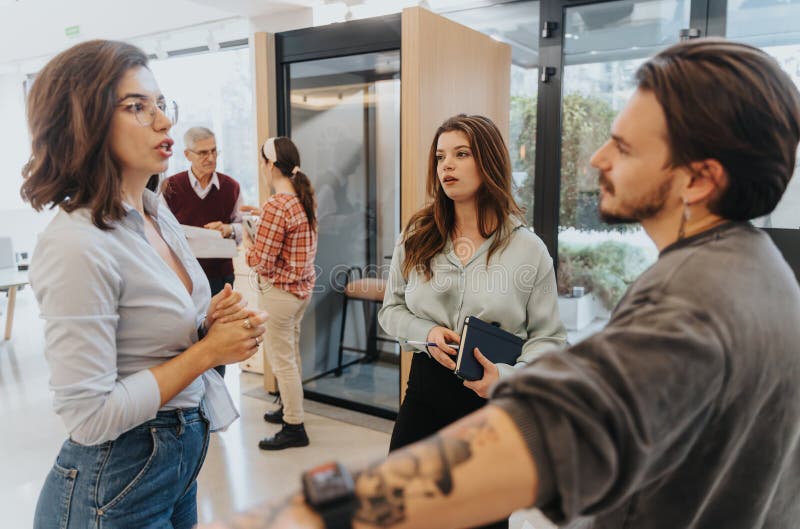 Group of Young Professionals Engaging in a Lively Conversation in a ...