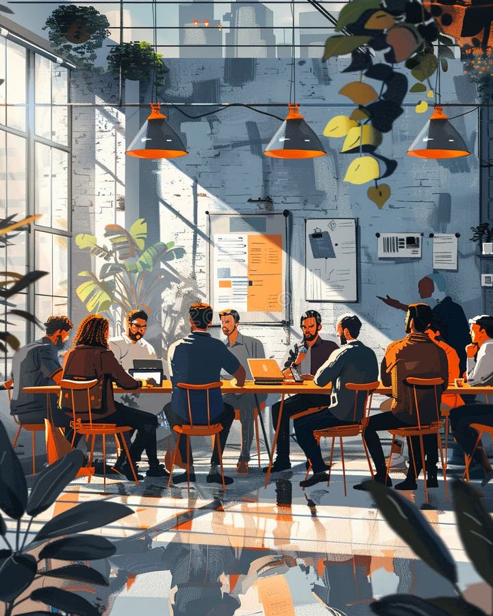Dynamic Office Scene Showcasing a Diverse Team of Entrepreneurs ...