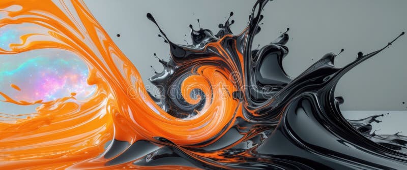 Dynamic Orange and Black Liquid Swirl with Glowing Highlights and Fluid ...