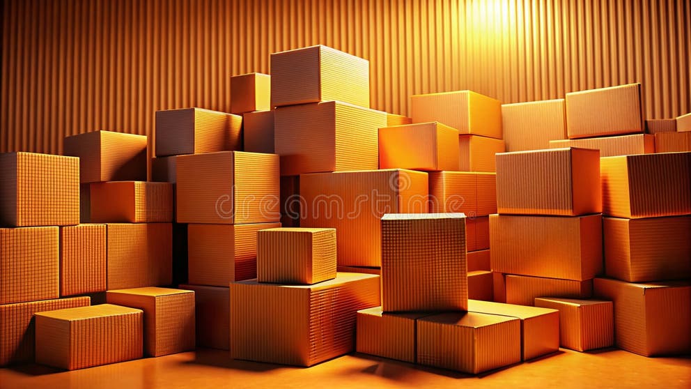 Dynamic Orange Cardboard Box Stack an Abstract Industrial Design for a ...