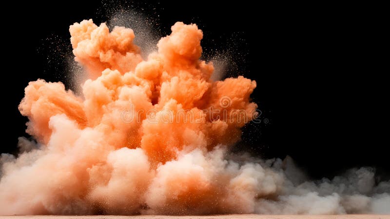 Dramatic Orange Cloud Explosion Isolated on Black Background Creates ...