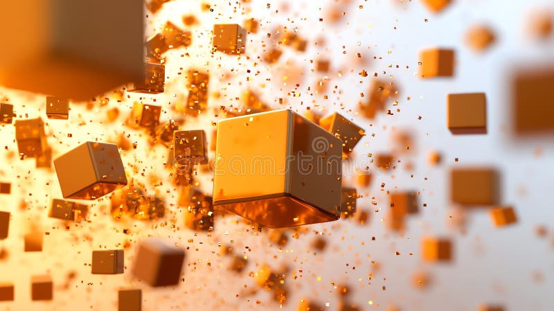 Dynamic Orange Cube Particles Floating in Bright Space a Modern ...