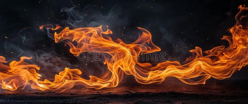 Dynamic Orange Flames Swirling in Dark Abstract Fire Form Stock Photo ...