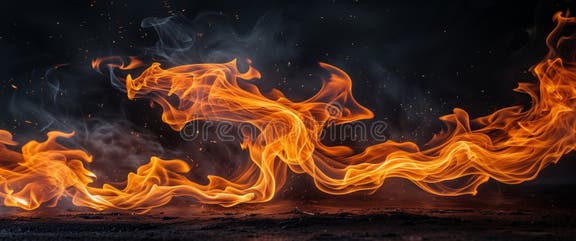 Dynamic Orange Flames Swirling in Dark Abstract Fire Form Stock Photo ...