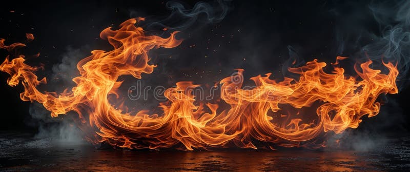 Dynamic Orange Flames Swirling in Dark Abstract Fire Form. Stock Image ...