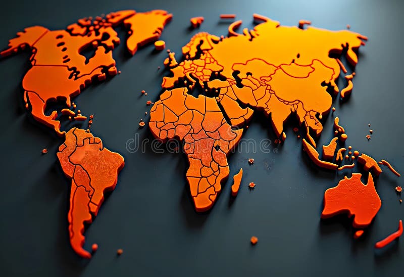 Artistic Representation of a Vibrant Orange World Map for Creative ...