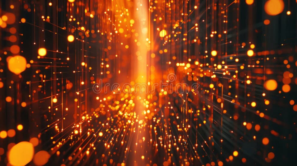 Dynamic Orange Particle Stream, Abstract Data Flow Background, Glowing ...