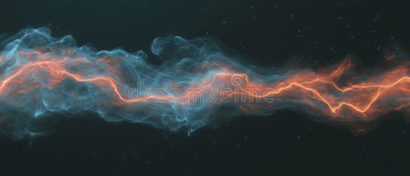 Dynamic Orange Smoke Intertwines with Blue Lightning on a Dark ...