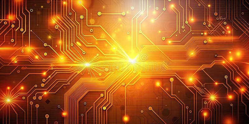 Dynamic Orange Tech Abstract Background Featuring a Futuristic Circuit ...