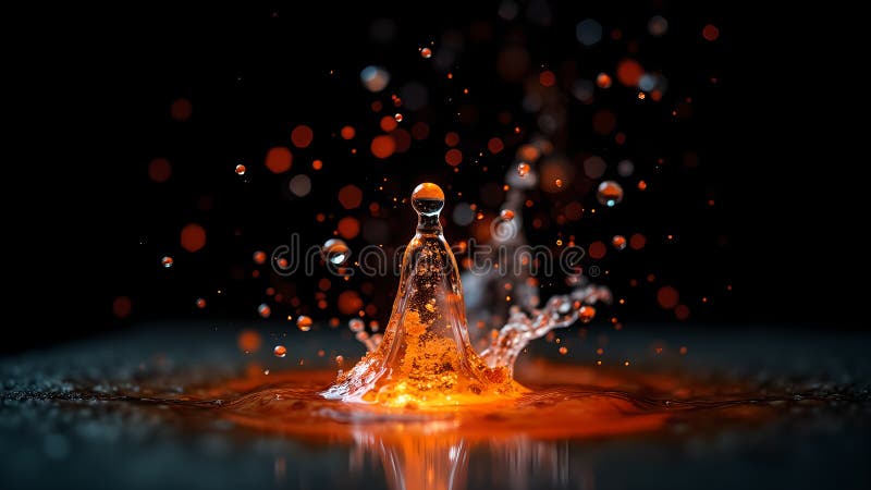 Dynamic Orange Water Drop with Dark Background Stock Illustration ...
