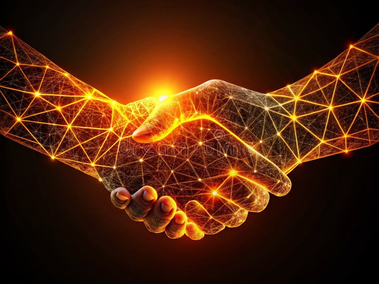 Dynamic Orange Wireframe Hands Shaking a Striking Silhouette Stock ...