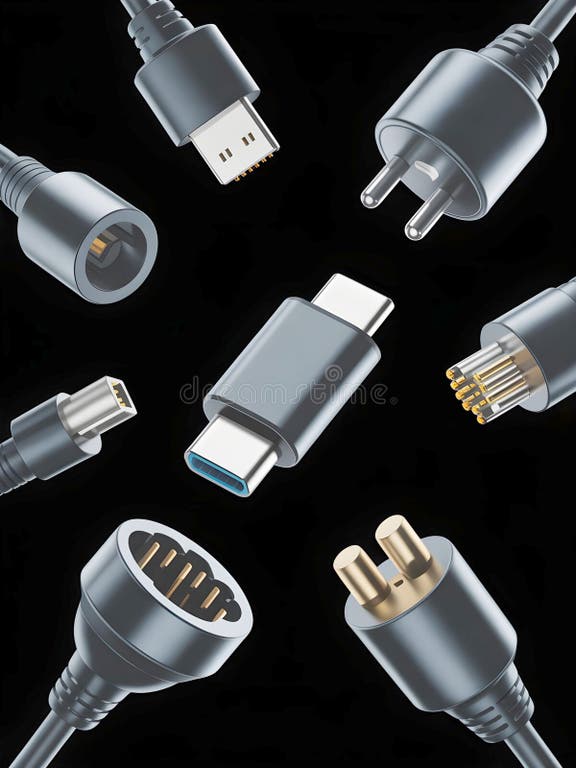 Shot Showcases a Diverse Array of Modern Computer and Electrical Connectors, Including USB-C and ...