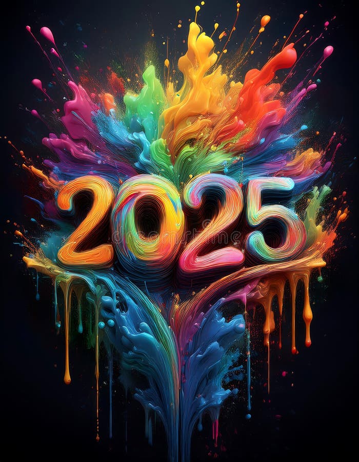 Dynamic Paint Splashes Create a Vibrant 2025 Design on a Dark ...