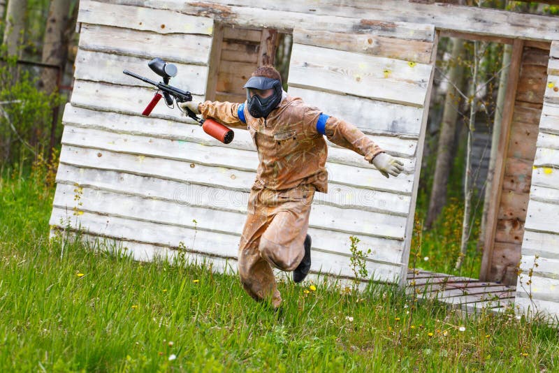 Dynamic Paintball Sportsman on the Run Stock Photo - Image of male ...