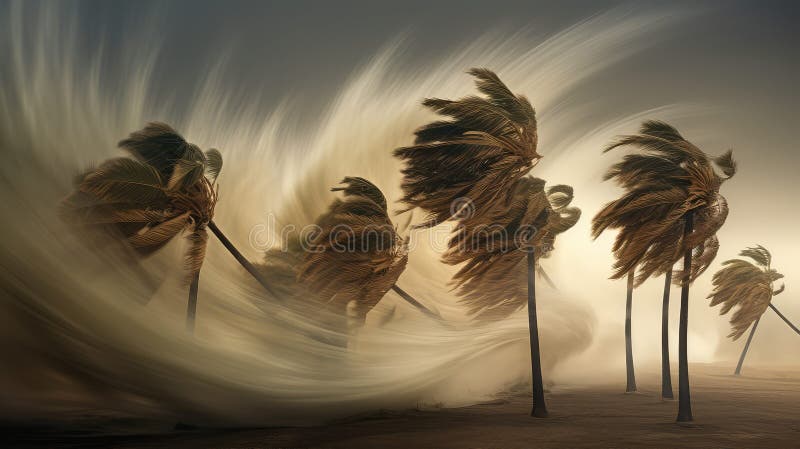 Dynamic palm tree wind stock illustration. Illustration of ground ...