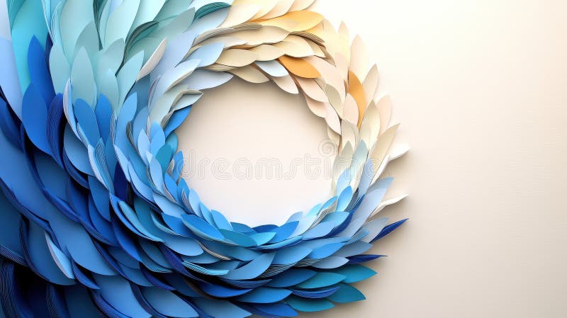 Dynamic Paper Art Installation Featuring Folded Waves in Shades of Blue ...