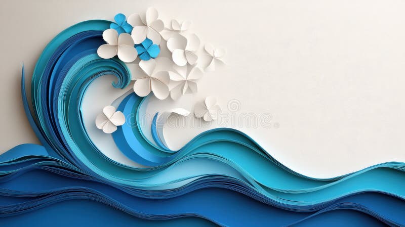 Dynamic Paper Art Installation Featuring Folded Waves and White ...