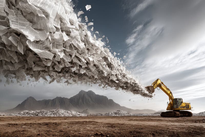 Dynamic Paper Stream Ejecting from Excavator in Vast Mountainous ...