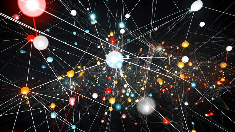 Dynamic Particle Network with Vibrant Lights Pulsing in a Dark Space. Big Data Visualization ...