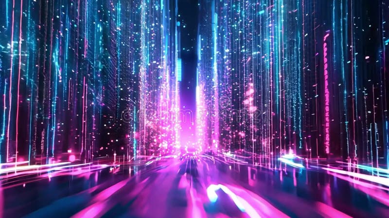 Vibrant Digital Pathway through Colorful Particles and Light Rays in a ...