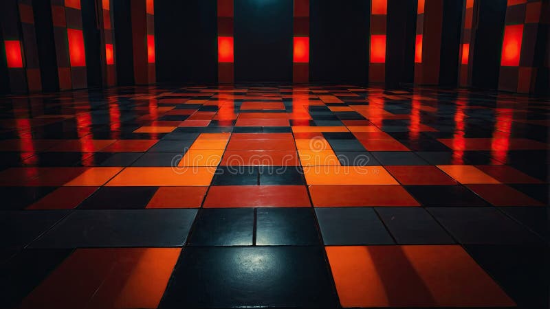 Dynamic Pattern of Red and Black Tiles Illuminated by Bold Wall Lights ...