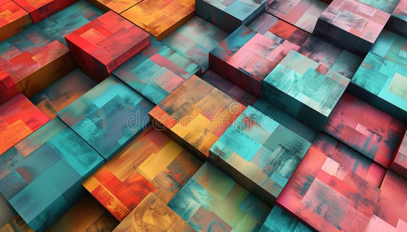 Abstract Colorful 3D Blocks Composition with a Blend of Bright Colors ...