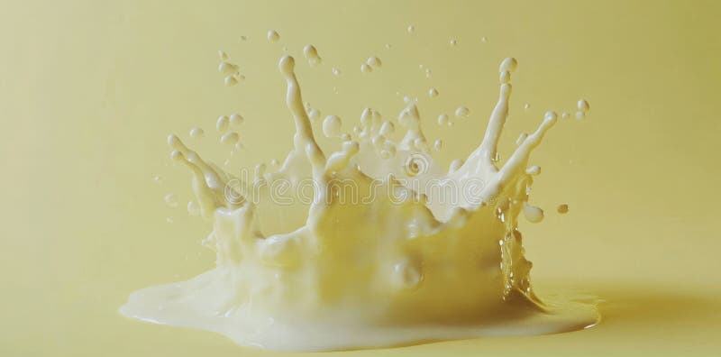 The Dynamic Patterns of a Milk Splash Stand Out Against a Bright Yellow ...