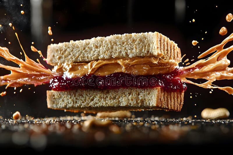 Dynamic Peanut Butter and Jelly Sandwich in Mid-Air Explosion Stock ...