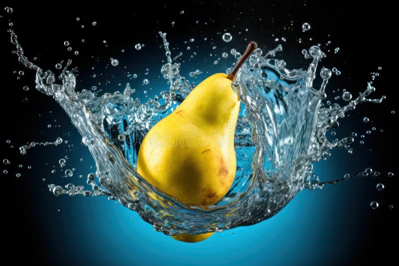 Dynamic Pear Splash: Pear on a Dark Background with Water - Generative ...
