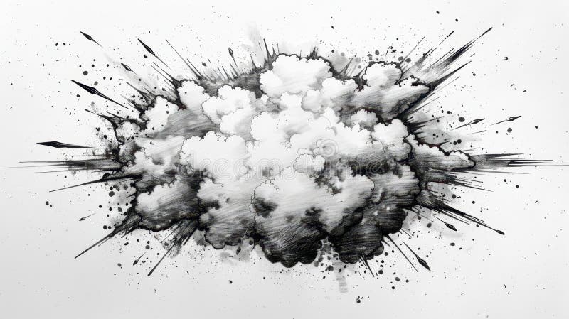 Dynamic Pencil Drawing of an Explosive Cloud Illustration on a Stark ...