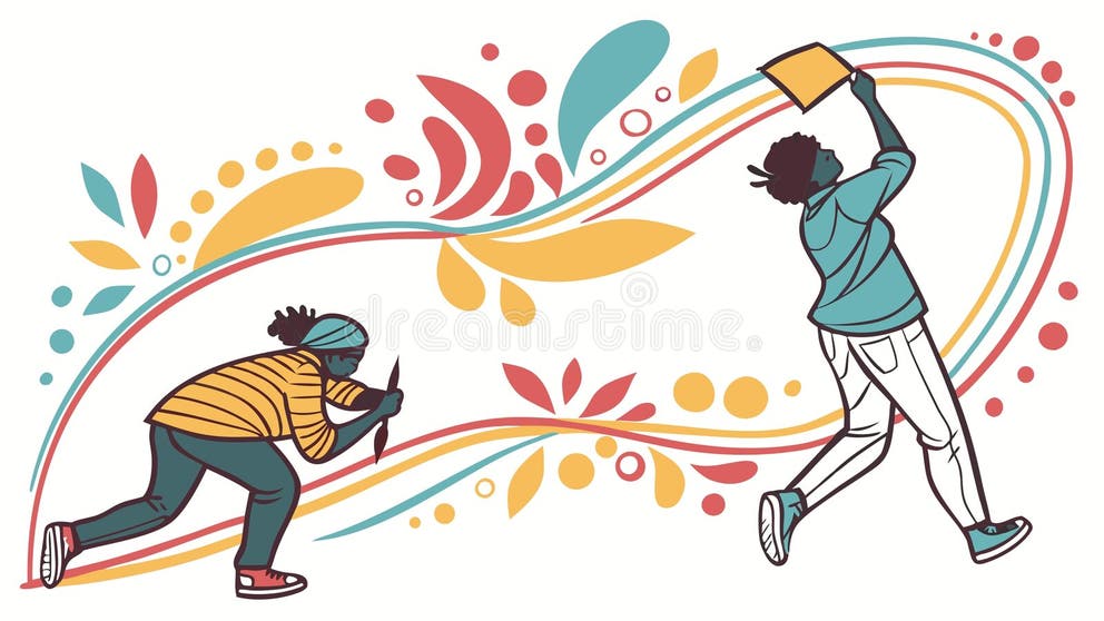 Dynamic People Playing with Abstract Lines, Vector Design Generative AI ...