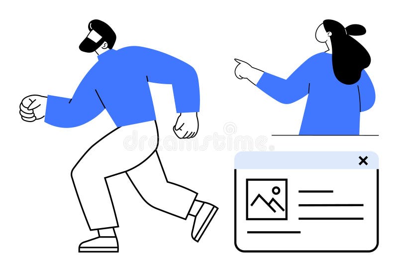 Dynamic People with Web Interface Elements in Blue and White Colour ...