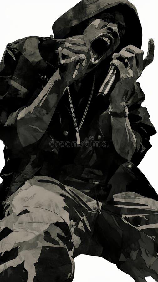 Dynamic Performance by a Passionate Rapper with a Microphone Stock ...