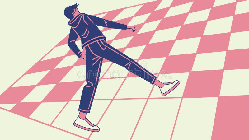 Dynamic Person on Checkered Pattern Abstract Illusion Path, Vector Design Generative AI Stock ...