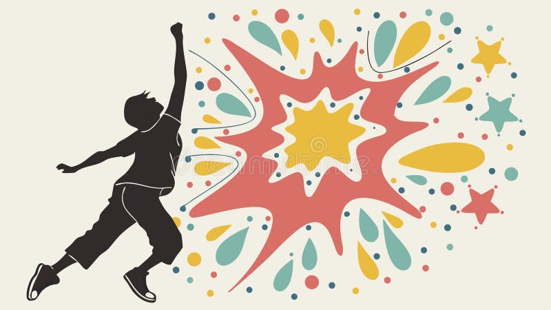 Dynamic Person Jumping with Abstract Explosion, Energetic Movement ...