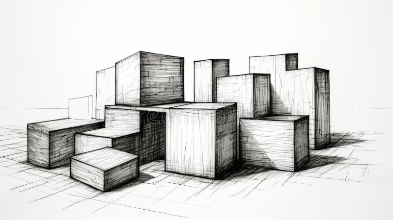 Dynamic Perspective: Clean and Sharp Inking of Stacked Cubes Stock ...