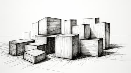 Dynamic Perspective: Clean and Sharp Inking of Stacked Cubes Stock ...