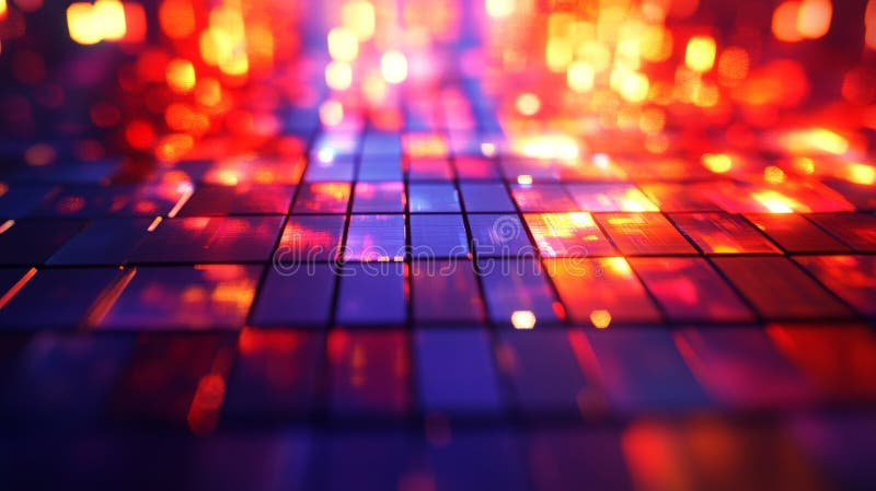 Dynamic Perspective of Glowing Red and Orange Tiles in a Digital Matrix ...