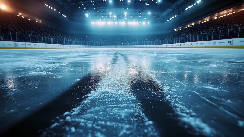 Dynamic Perspective of a Hockey Rink Under Stadium Lights Stock ...