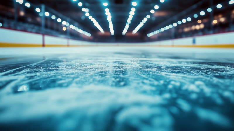 Dynamic Perspective of an Ice Hockey Rink with Bright Lighting Stock ...