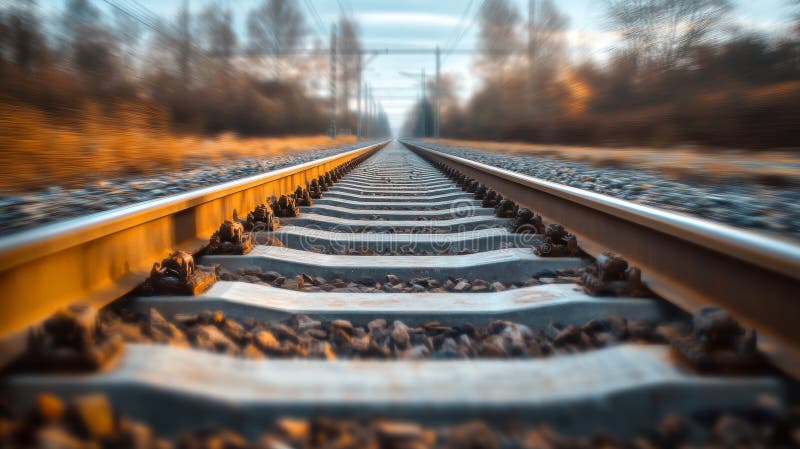 Dynamic Perspective of Railroad Tracks in Motion with Blurred ...