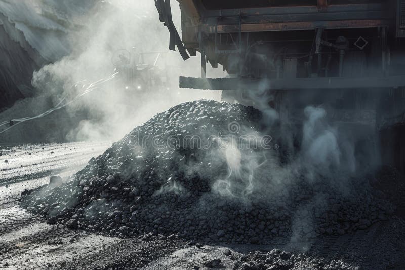 Dynamic Perspective of Thick Tar Being Poured from a Truck in an ...