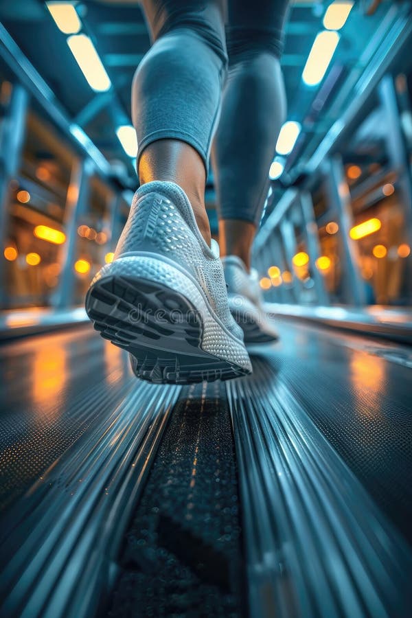 Dynamic Perspective of Walking in Sneakers on a Metallic Surface. Stock ...