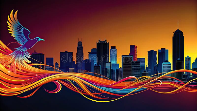 A Dynamic Phoenix Skyline Silhouette Abstract AI Art with Modern Urban ...