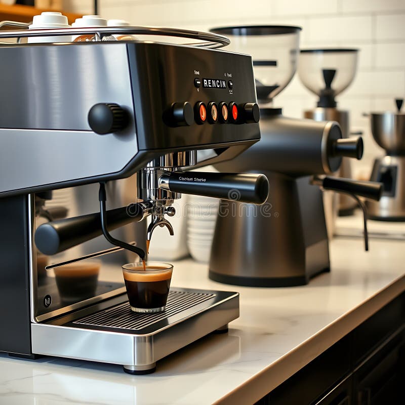 A Dynamic Photo of an Espresso Machine and Coffee Grinder Working ...