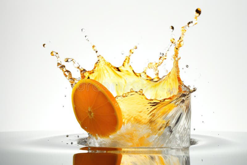 Dynamic Photo of an Orange Descending into a Glass of Refreshing Cold ...