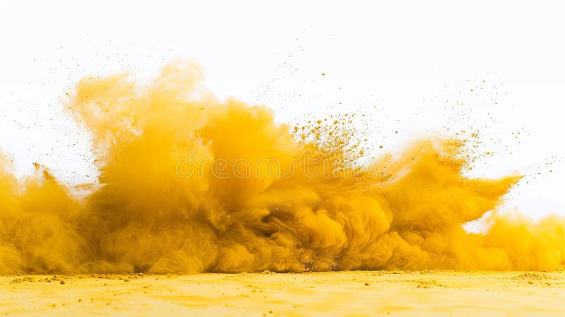 Abstract Yellow Powder Explosion on White Background. Vibrant Cloud of ...