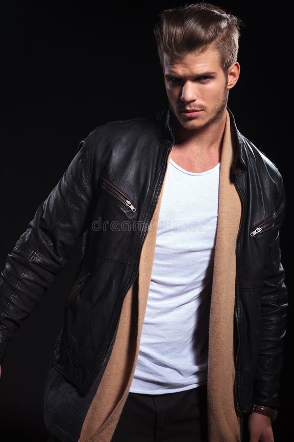 Dynamic Picture of a Young Manin Leather Jacket Stock Photo - Image of ...