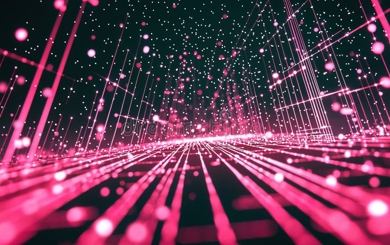 Dynamic Pink Abstract Digital Landscape with Glowing Lines and ...